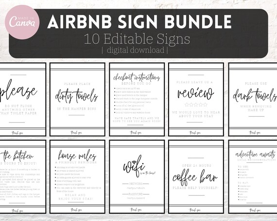 Airbnb Sign Bundle INSTANT DOWNLOAD Vacation Rental | Etsy