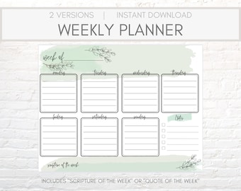 Weekly Planner Printable, INSTANT DOWNLOAD, Monday Start, Weekly ...