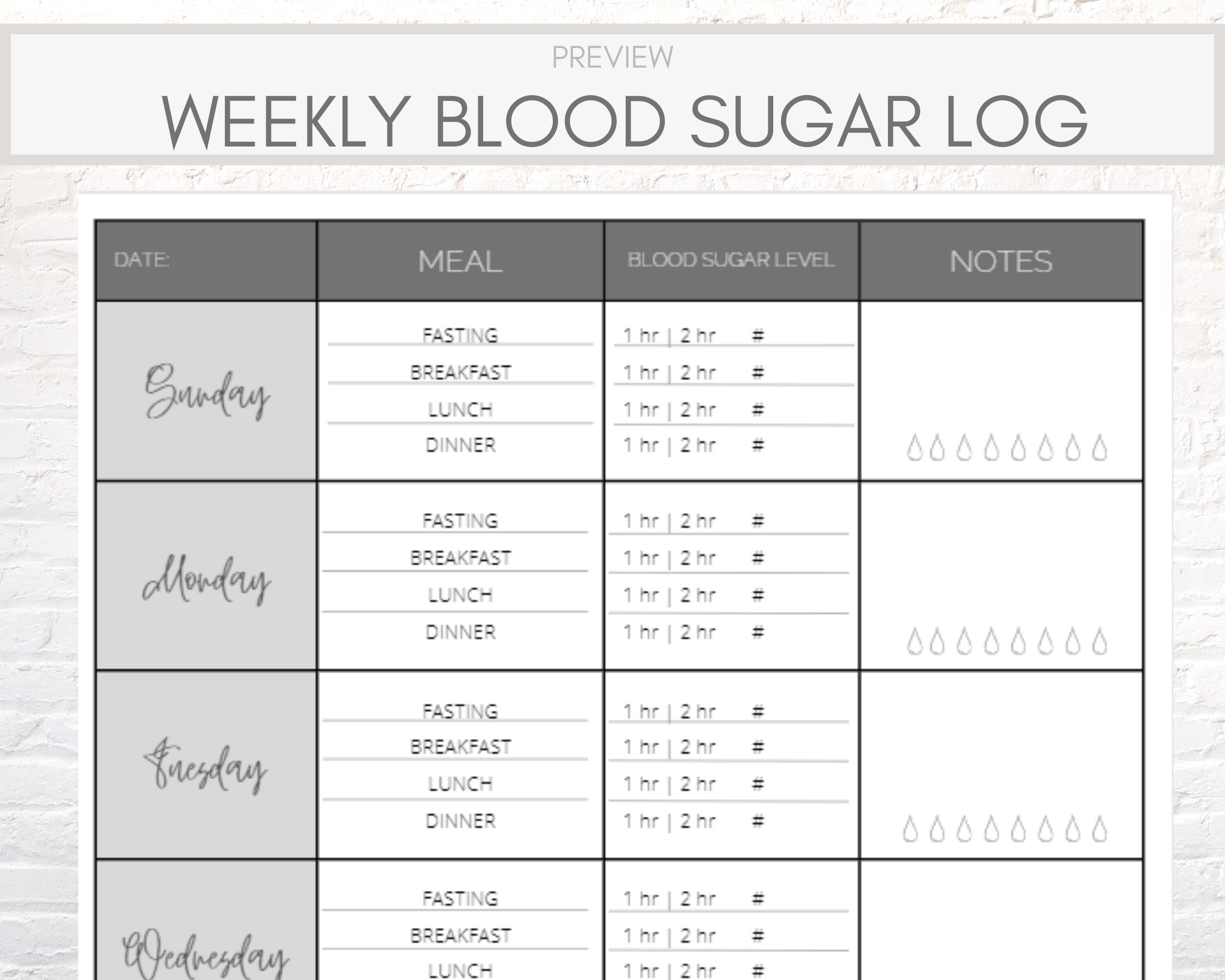 Gestational Diabetes Log | Weekly & Daily | INSTANT DOWNLOAD | Blood ...