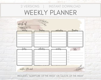 Weekly Planner Printable, INSTANT DOWNLOAD, Monday Start, Weekly ...