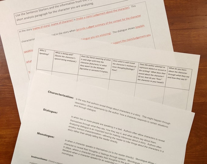 Character Dialogue Graphic Organizer Worksheet - Etsy