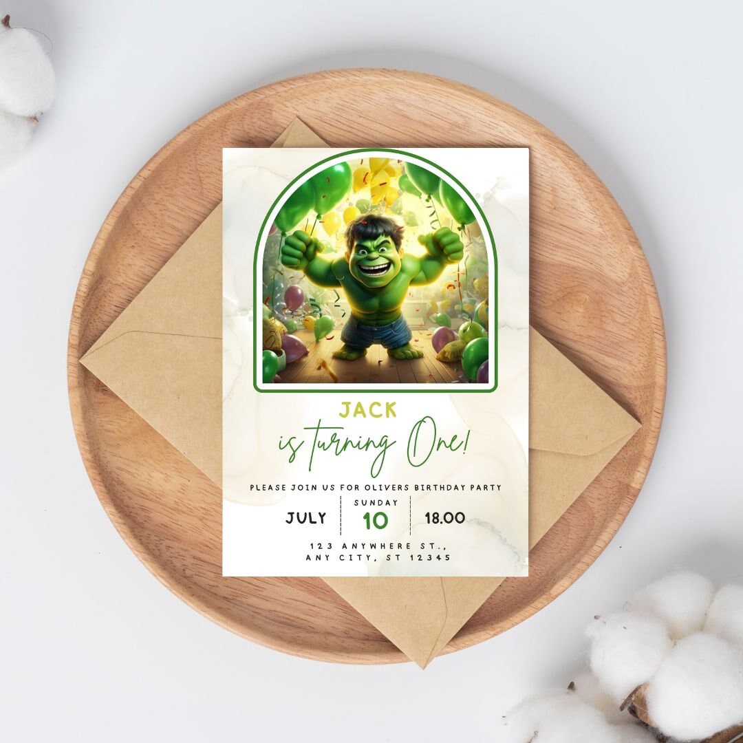 Cute Hulk Birthday Invitation Template, Digital Kids Party Template ...