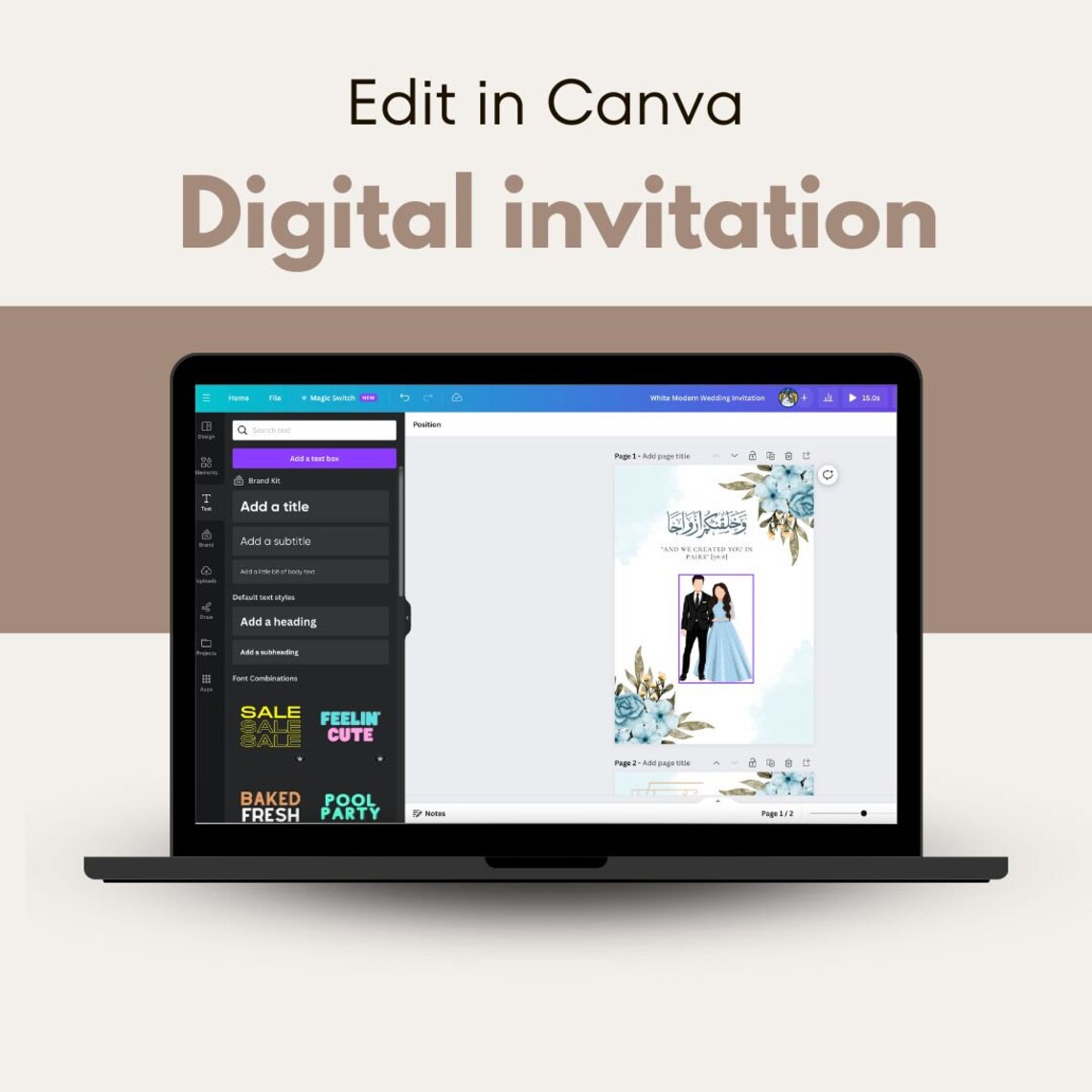 Editable Digital Muslim Wedding Invitation Template Nikkah Walimah ...