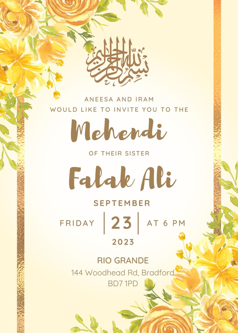 Henna Party Invites Mehndi Invites, Mendhi Night Invites & Digital ...
