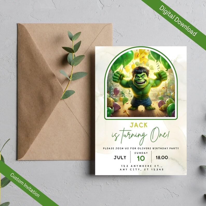 Cute Hulk Birthday Invitation Template, Digital Kids Party Template ...