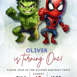 Superhero Birthday Invitation Template, Digital Kids Party, Hulk ...