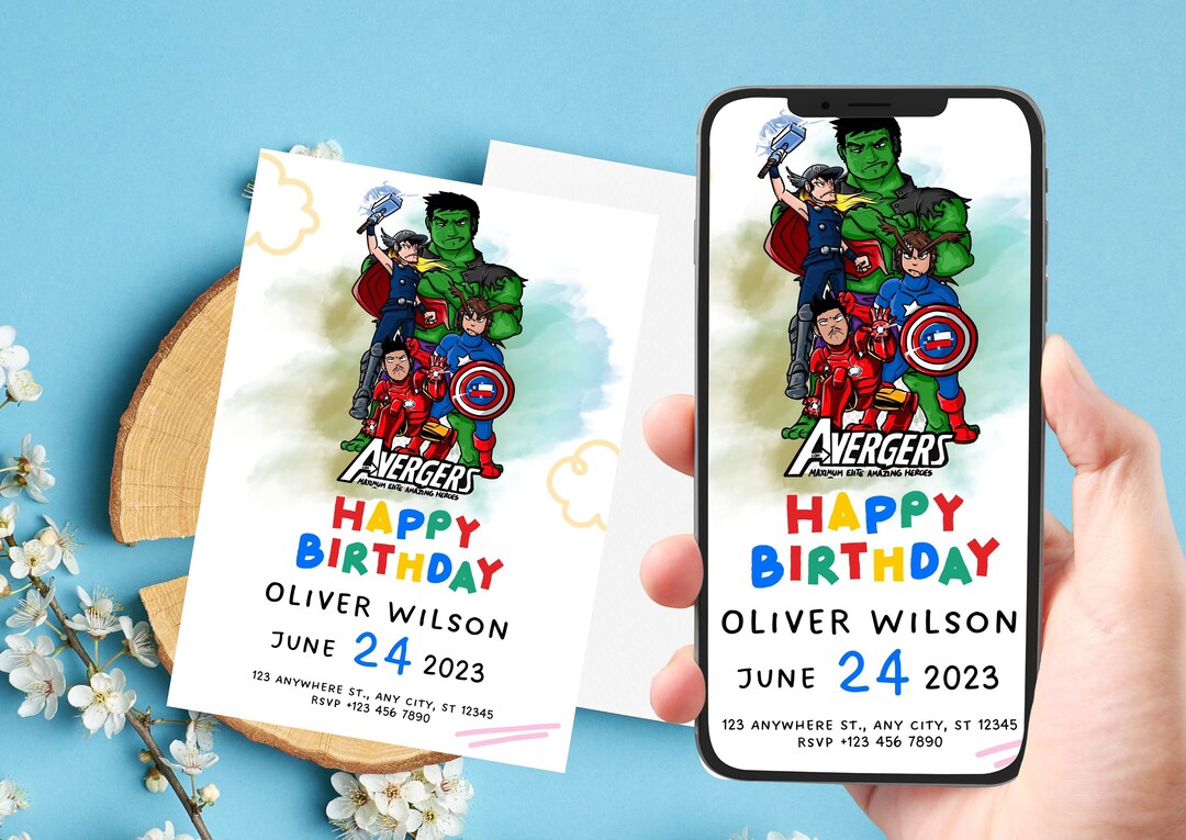 Avengers Birthday Invitation Template, Digital Kids Party Template, Avengers Invitation ...