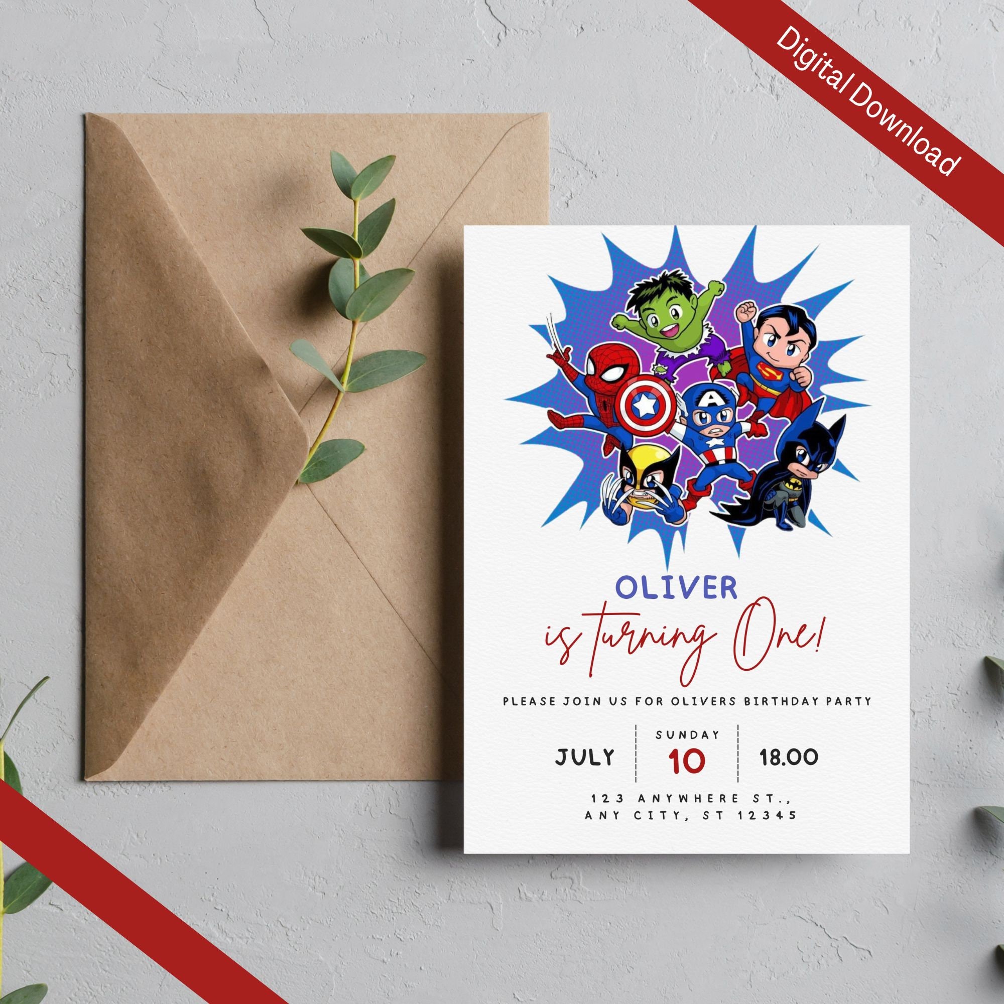 Animated Avengers Birthday Invitation, Digital Kids Party Template ...