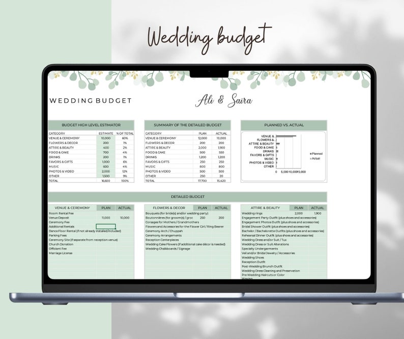 Wedding Spreadsheet, Wedding Budget Spreadsheet, Wedding Checklist, to ...
