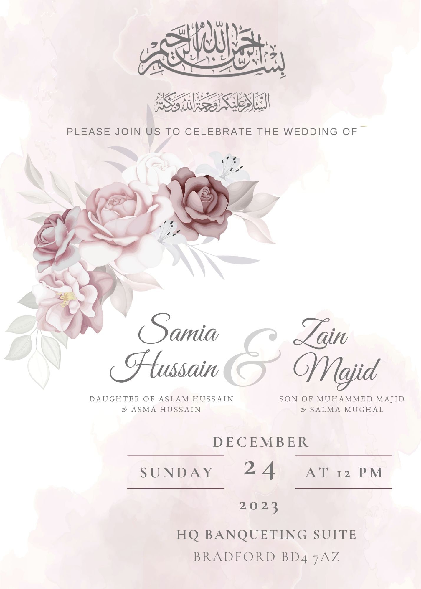 Editable Digital Muslim Wedding Invitation Template, Nikkah Walimah ...