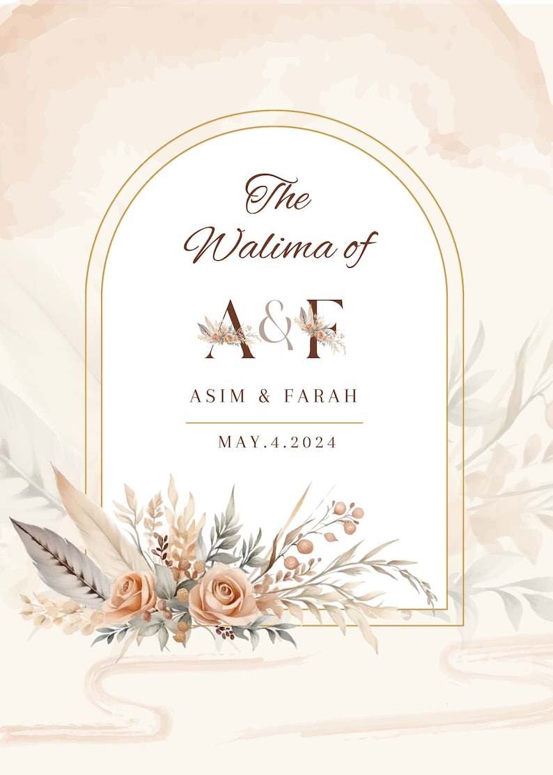 Digital Muslim Wedding Invitation Template, Beige Rose Floral Nikah ...