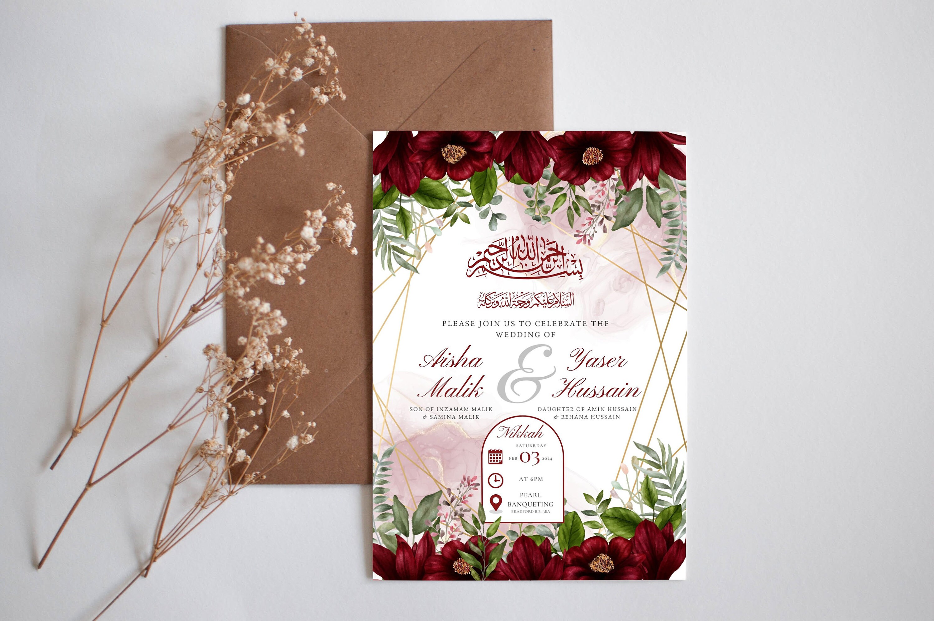 Editable Digital Muslim Wedding Invitation Template Nikkah Shaadi ...