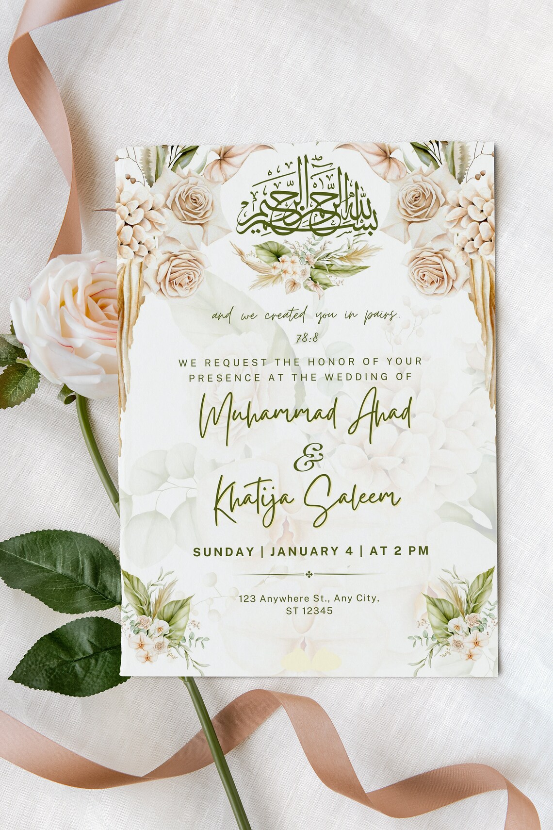 Editable Digital Muslim Wedding Invitation Template Nikkah Walimah ...