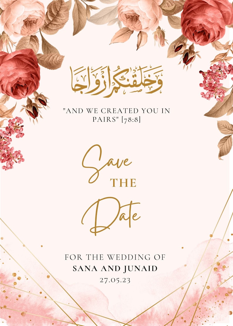 Digital Muslim Wedding Invitation Template, Pink Red Floral Nikah ...