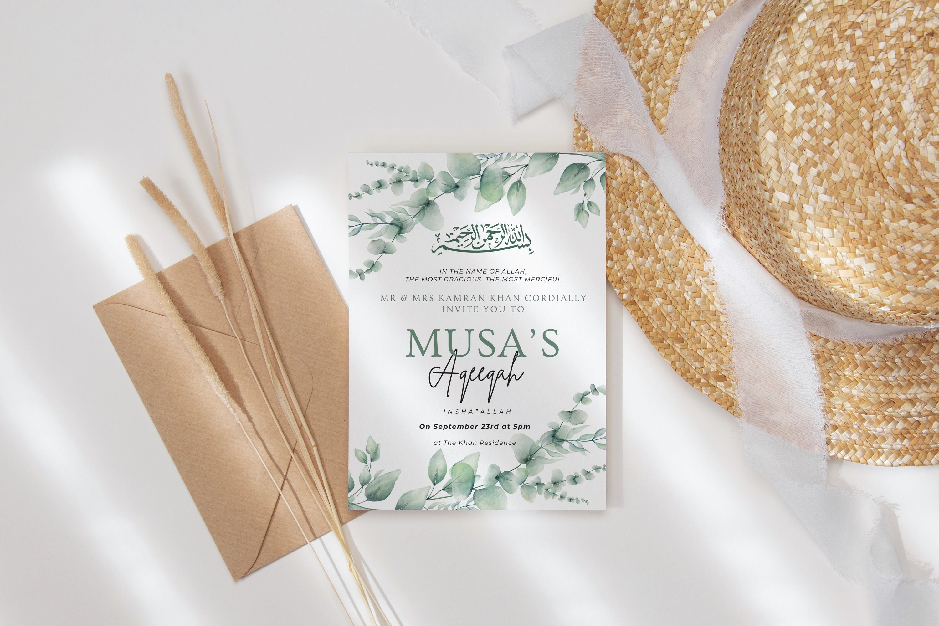 Aqeeqah Invitation Digital Download, Personalized Islamic Unisex Birth ...