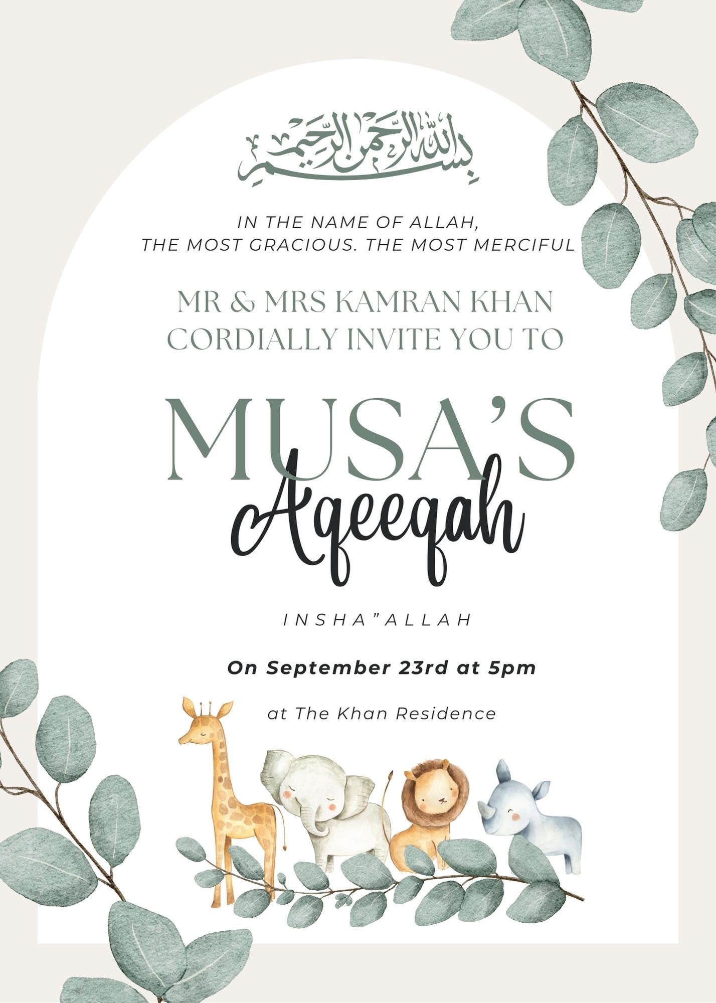 Custom Aqeeqah Invitation Digital Download, Personalized Islamic Unisex ...