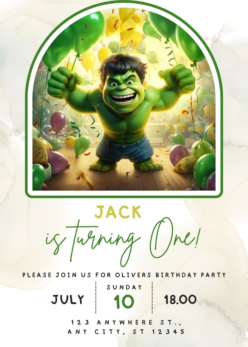 Cute Hulk Birthday Invitation Template, Digital Kids Party Template ...