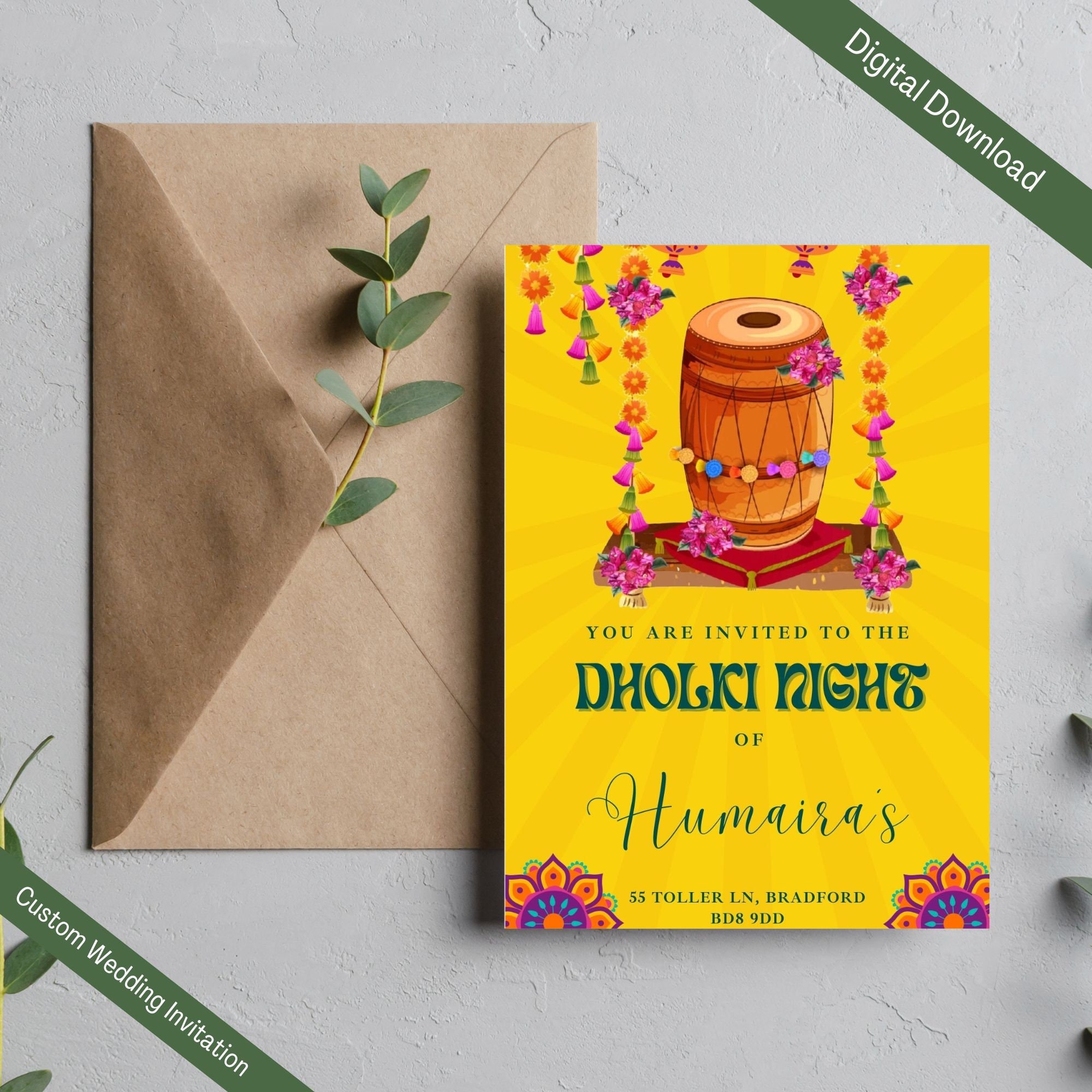 Dholki Invite, Dholki Invitations, Mehndi Night Invites & Mehndi Invite ...