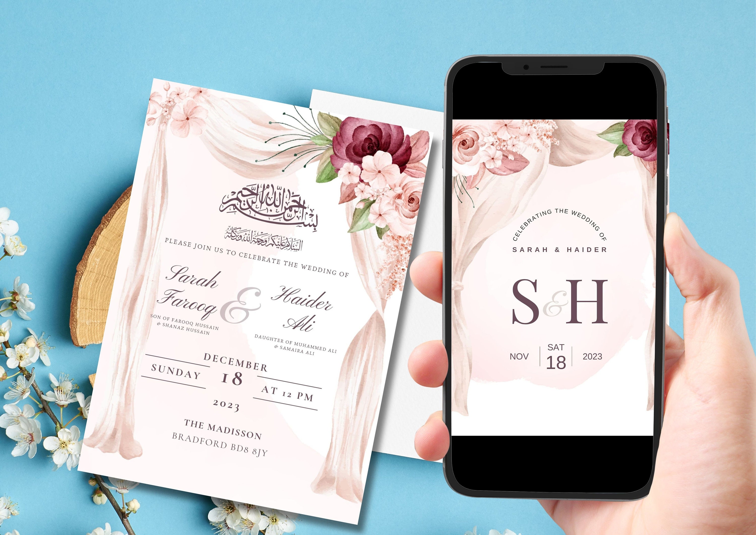 Editable Digital Muslim Wedding Invitation Template, Nikkah Walimah ...