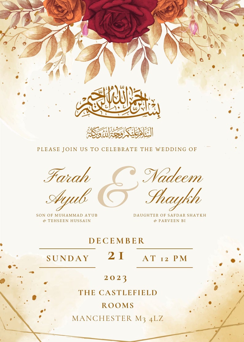 Editable Digital Muslim Wedding Invitation Template Nikkah Shaadi ...