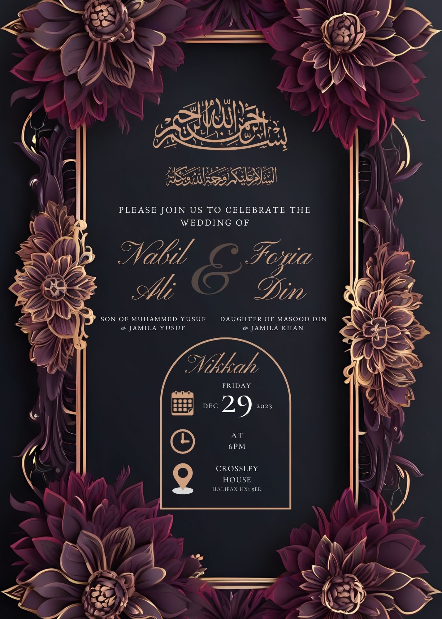Editable Digital Muslim Wedding Invitation Template Nikkah Shaadi ...