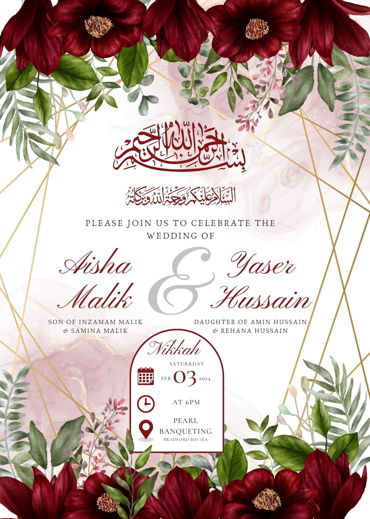 Editable Digital Muslim Wedding Invitation Template Nikkah Shaadi ...