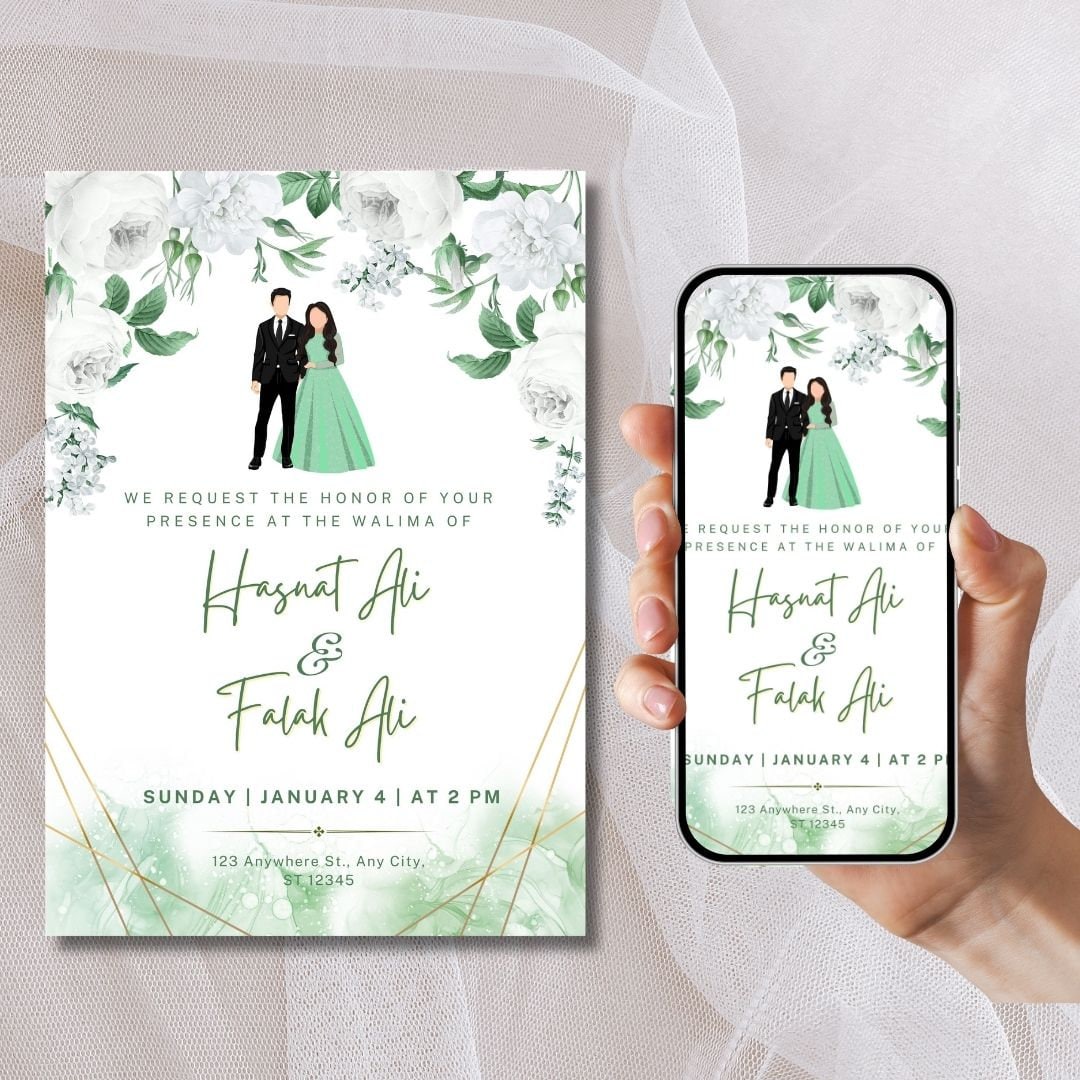 Muslim Wedding Invitation Editable Set of 3 Invites, Traditional Nikkah ...