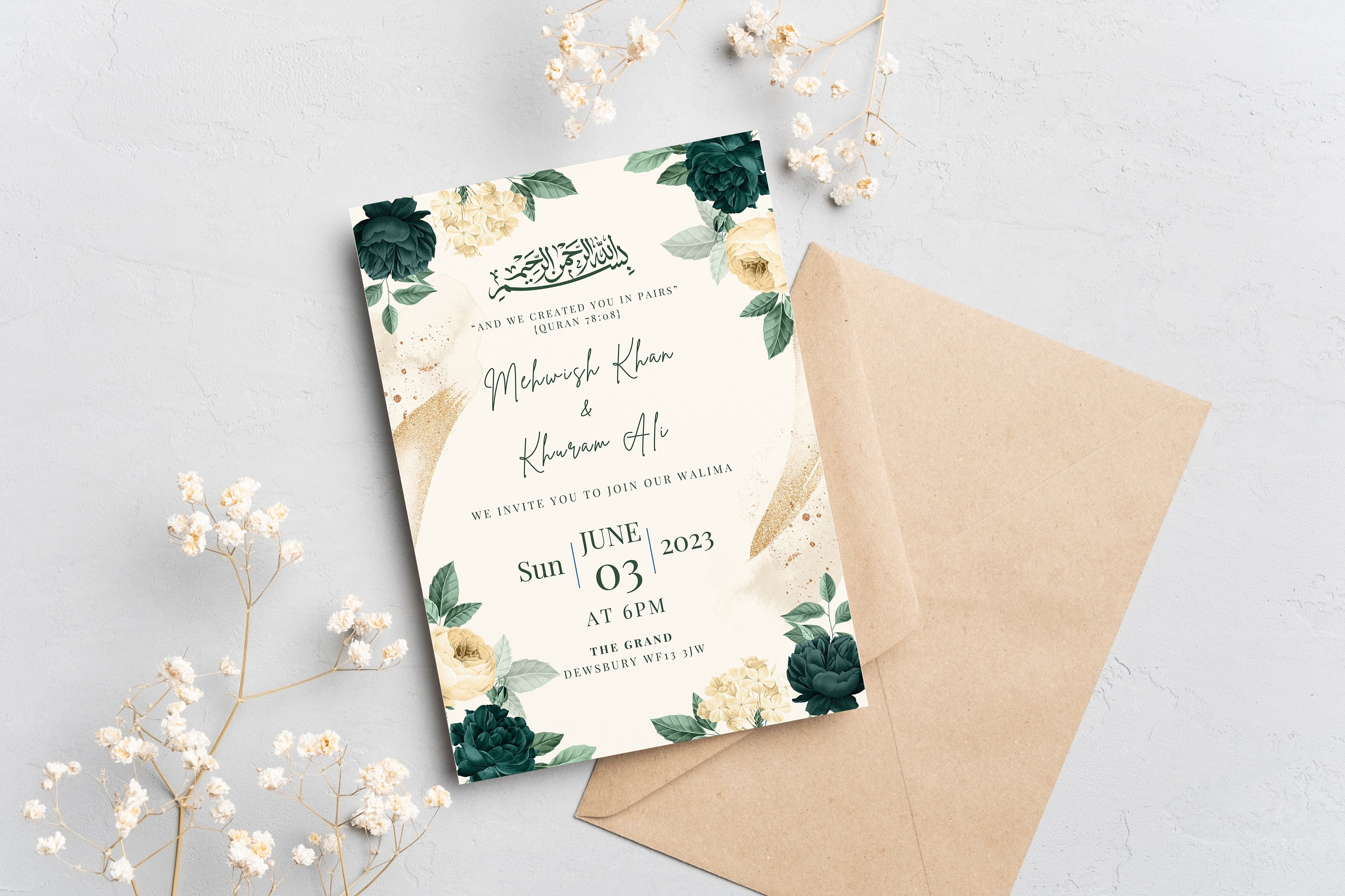 Editable Digital Muslim Wedding Invitation Template Nikkah Walimah ...