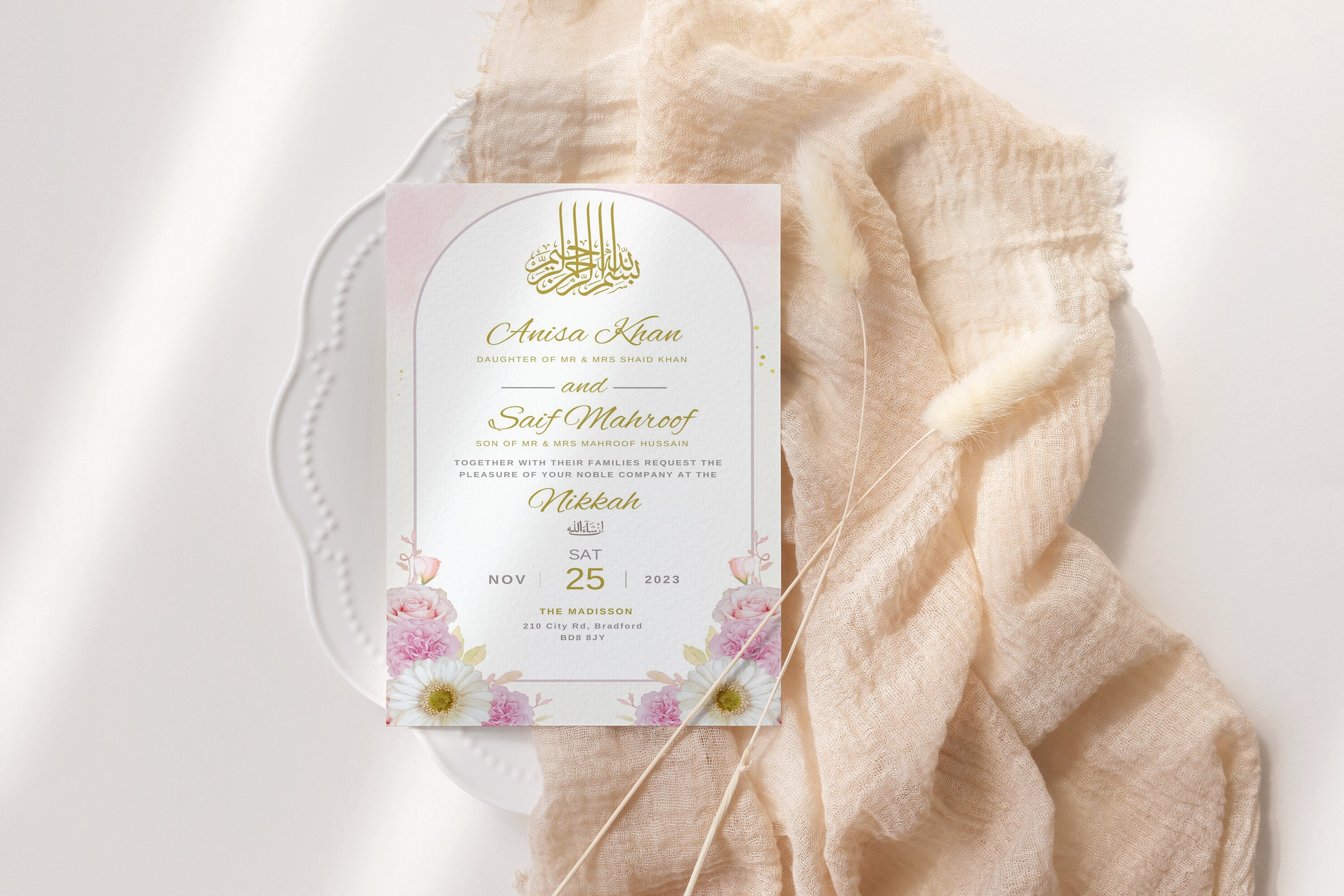 Editable Muslim Wedding Invitation Template, Nikkah Walimah Mehndi ...