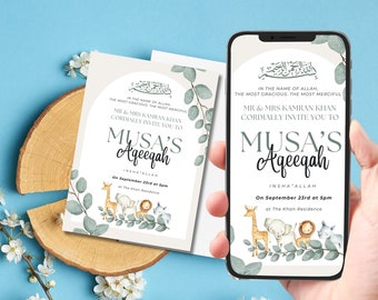 Custom Aqeeqah Invitation Digital Download, Personalized Islamic Unisex ...