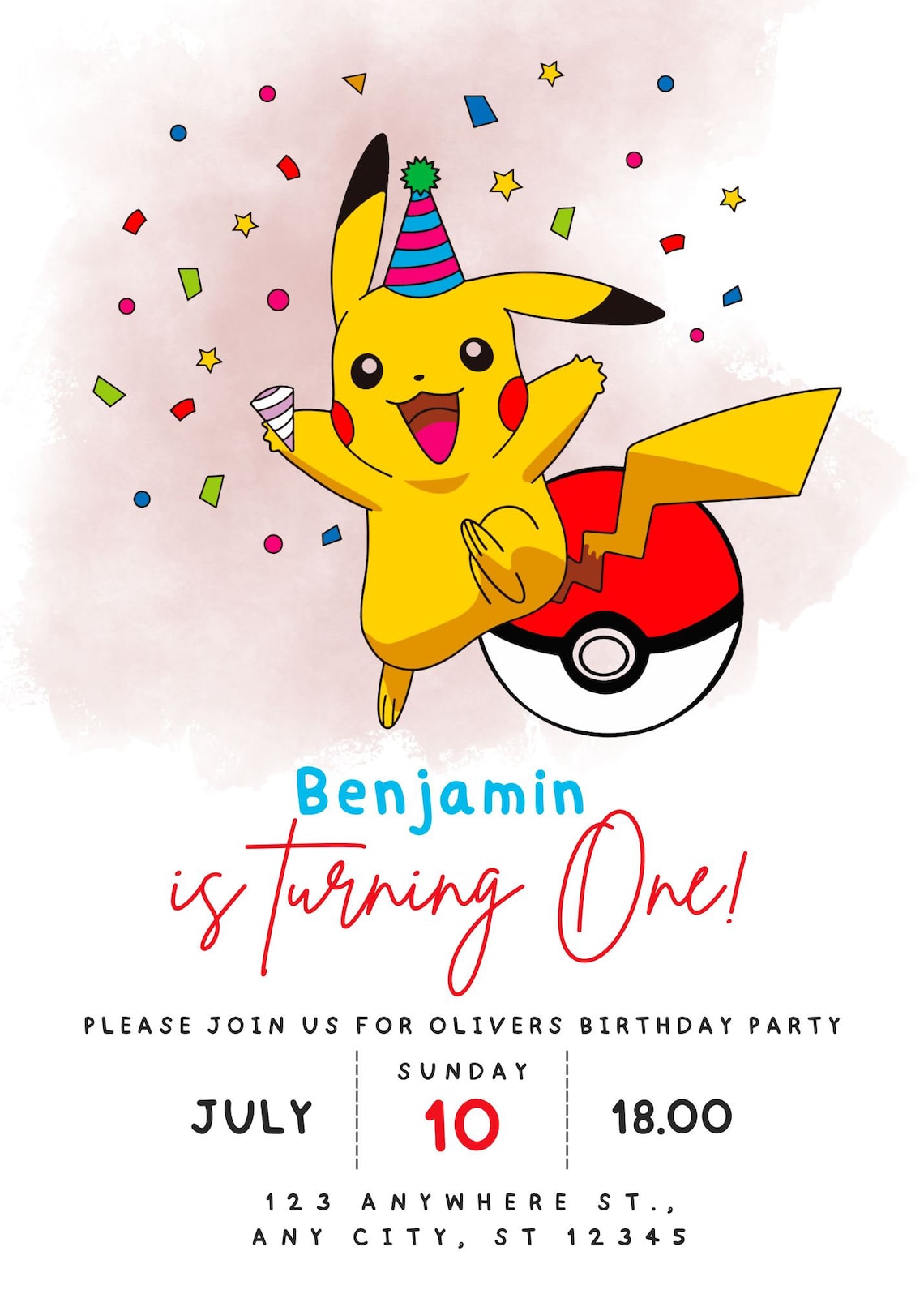 Pikachu Birthday Invitation, Digital Kids Birthday Invite, Birthday ...
