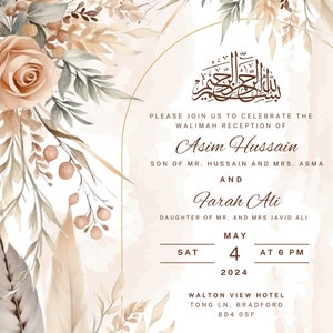 Digital Muslim Wedding Invitation Template, Beige Rose Floral Nikah ...