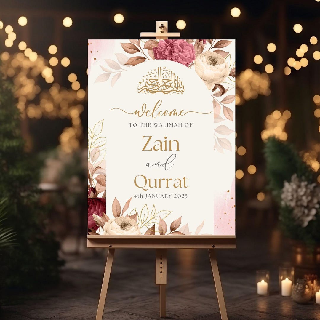 Floral Wedding Welcome Sign, A1, A2, A3, A4, Pakistani Wedding, Walima ...