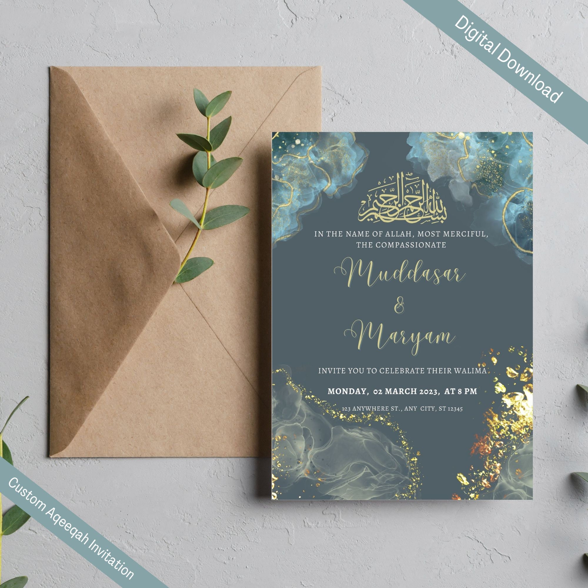 Editable Digital Muslim Wedding Invitation Template Nikkah Walimah ...
