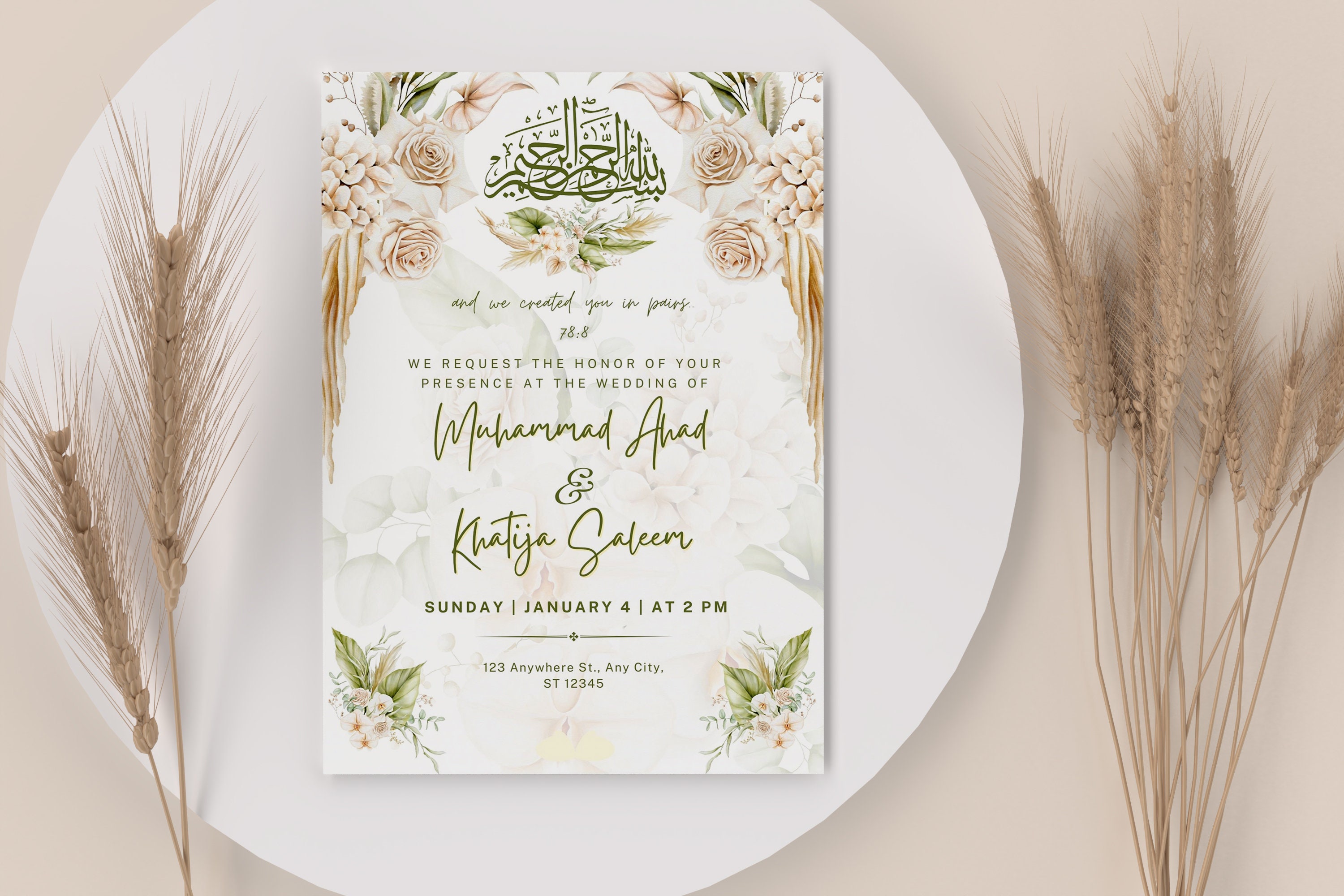 Editable Digital Muslim Wedding Invitation Template Nikkah Walimah ...