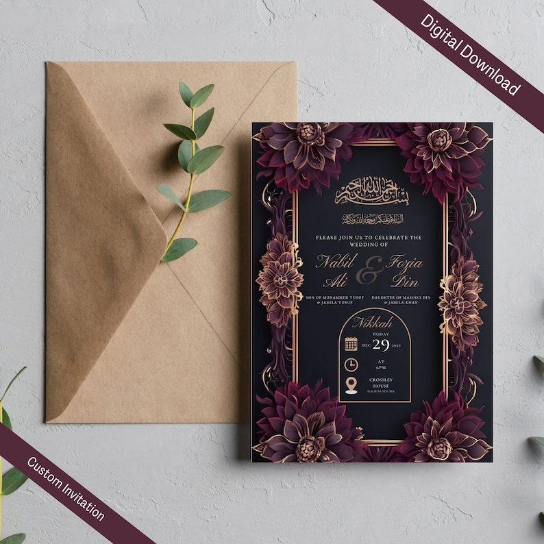 Editable Digital Muslim Wedding Invitation Template Nikkah Shaadi ...
