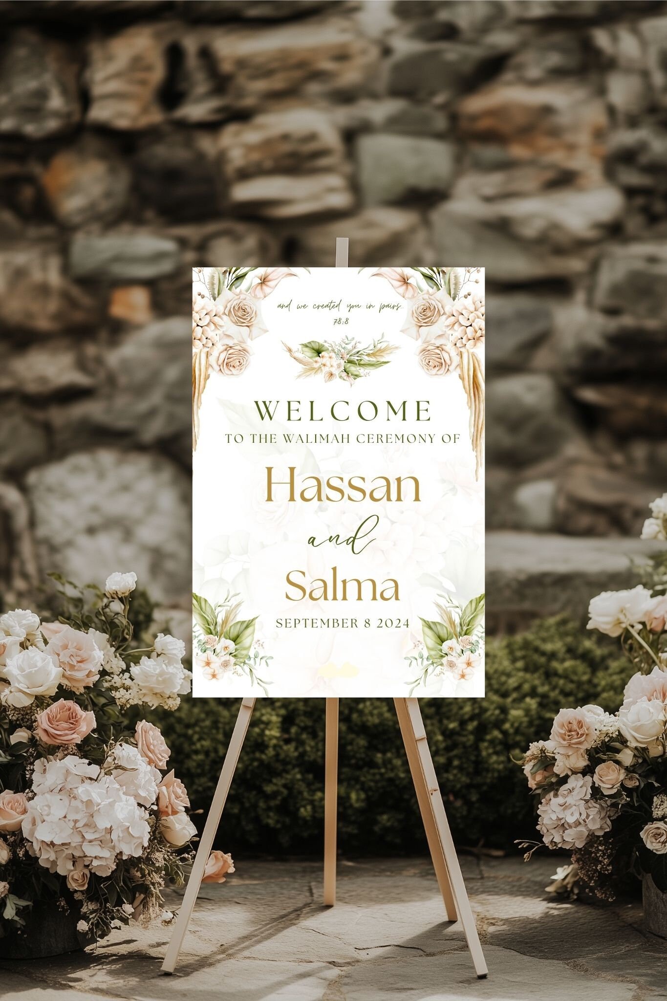 Green Floral Wedding Welcome Sign, A1, A2, A3, A4, Pakistani Wedding ...
