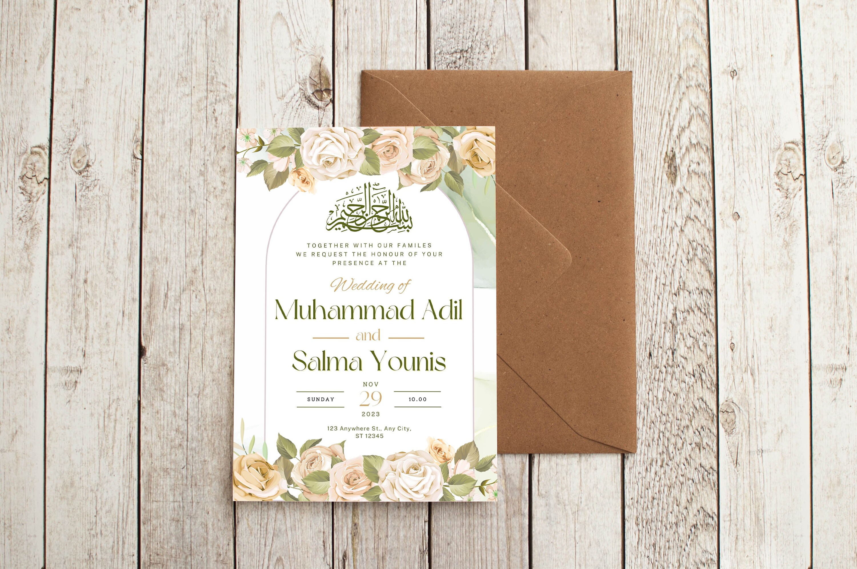 Editable Digital Muslim Wedding Invitation Template, Nikkah Walimah ...