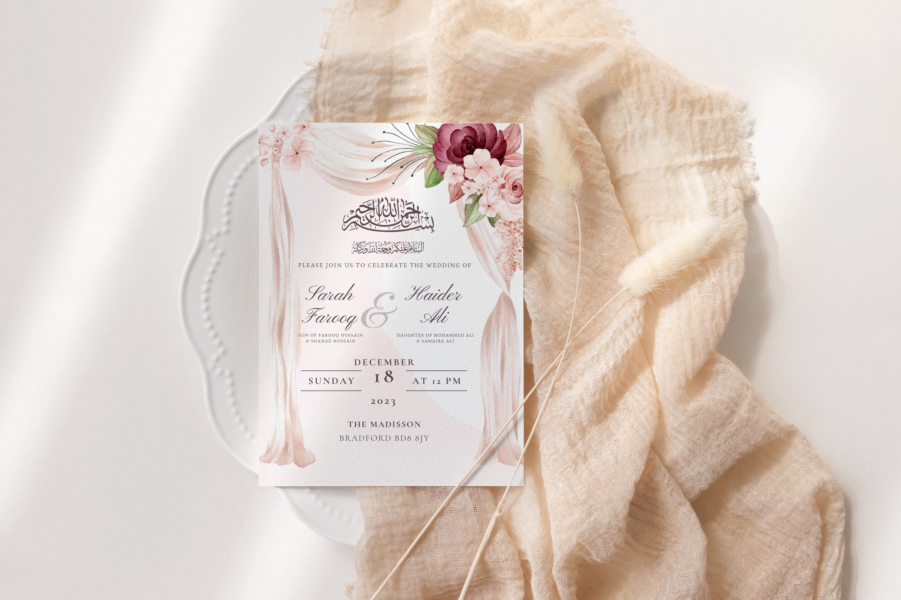 Editable Digital Muslim Wedding Invitation Template, Nikkah Walimah ...