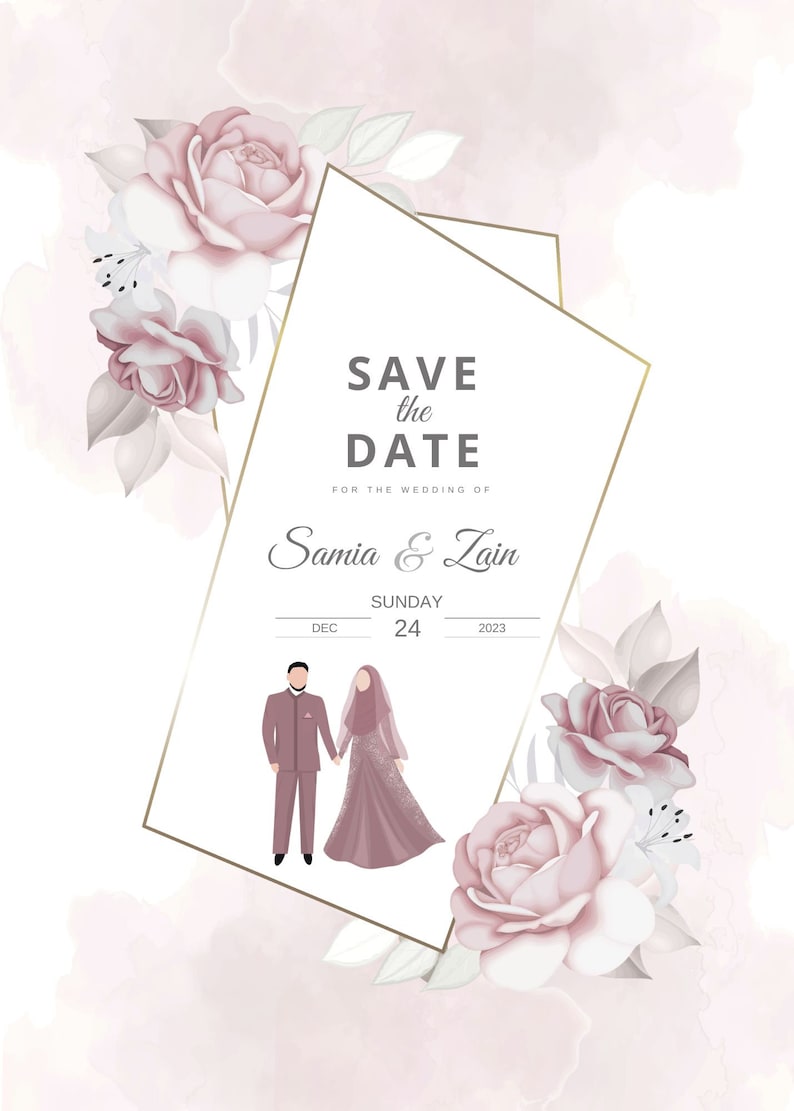 Editable Digital Muslim Wedding Invitation Template, Nikkah Walimah ...