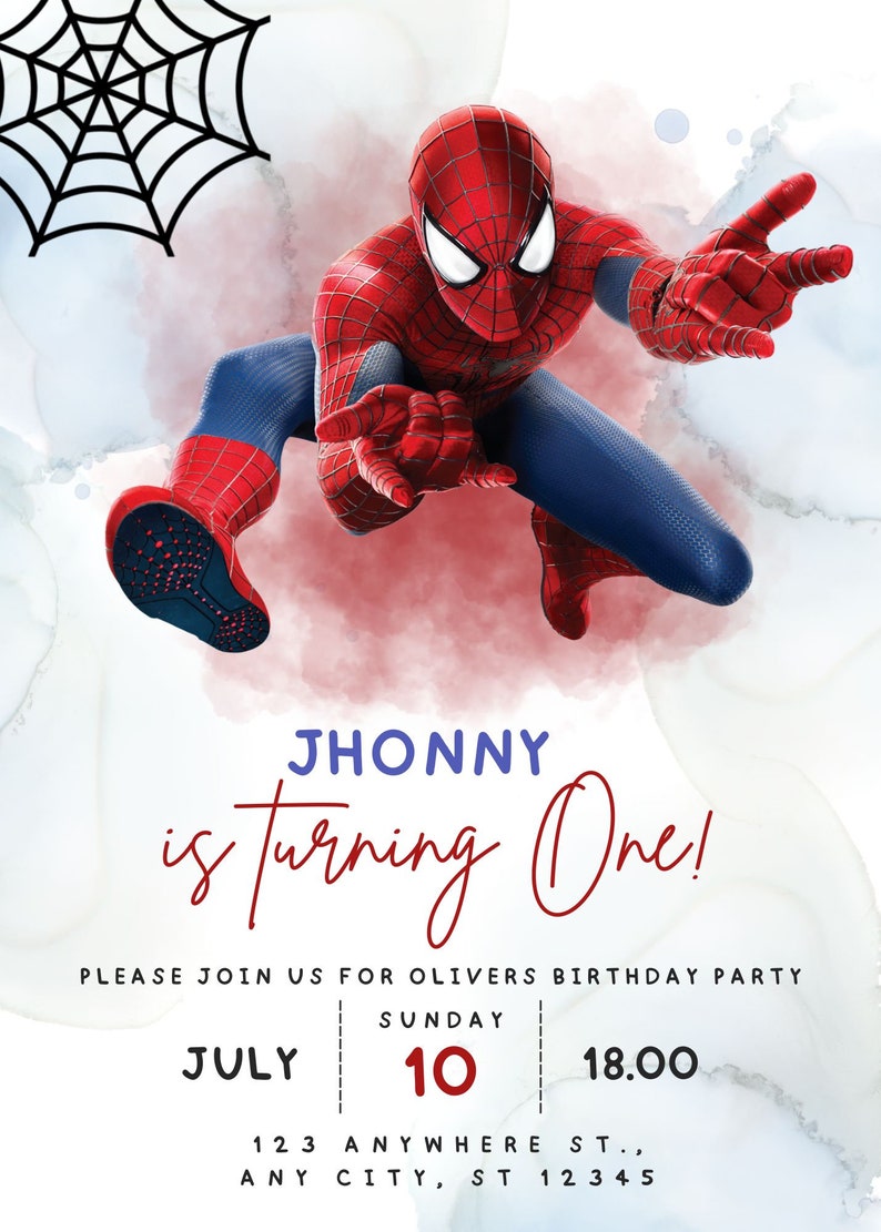 Editable Spiderman Birthday Invitation, Digital Kids Birthday Invite ...