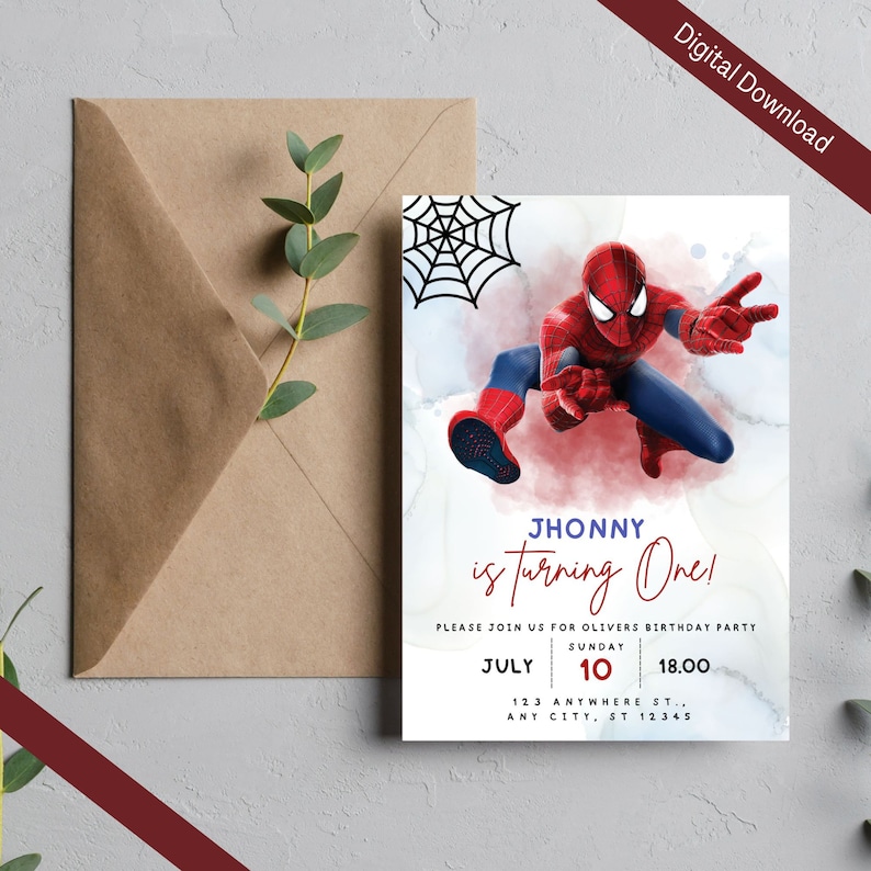 Editable Spiderman Birthday Invitation, Digital Kids Birthday Invite ...