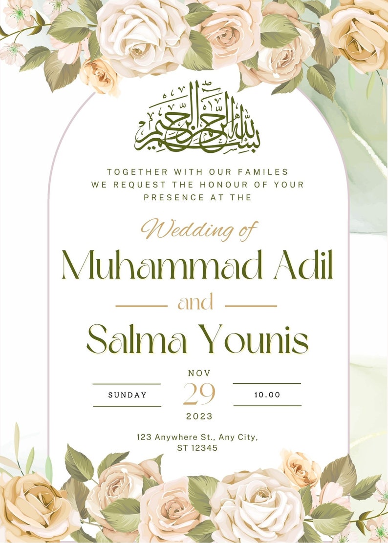 Editable Digital Muslim Wedding Invitation Template, Nikkah Walimah ...