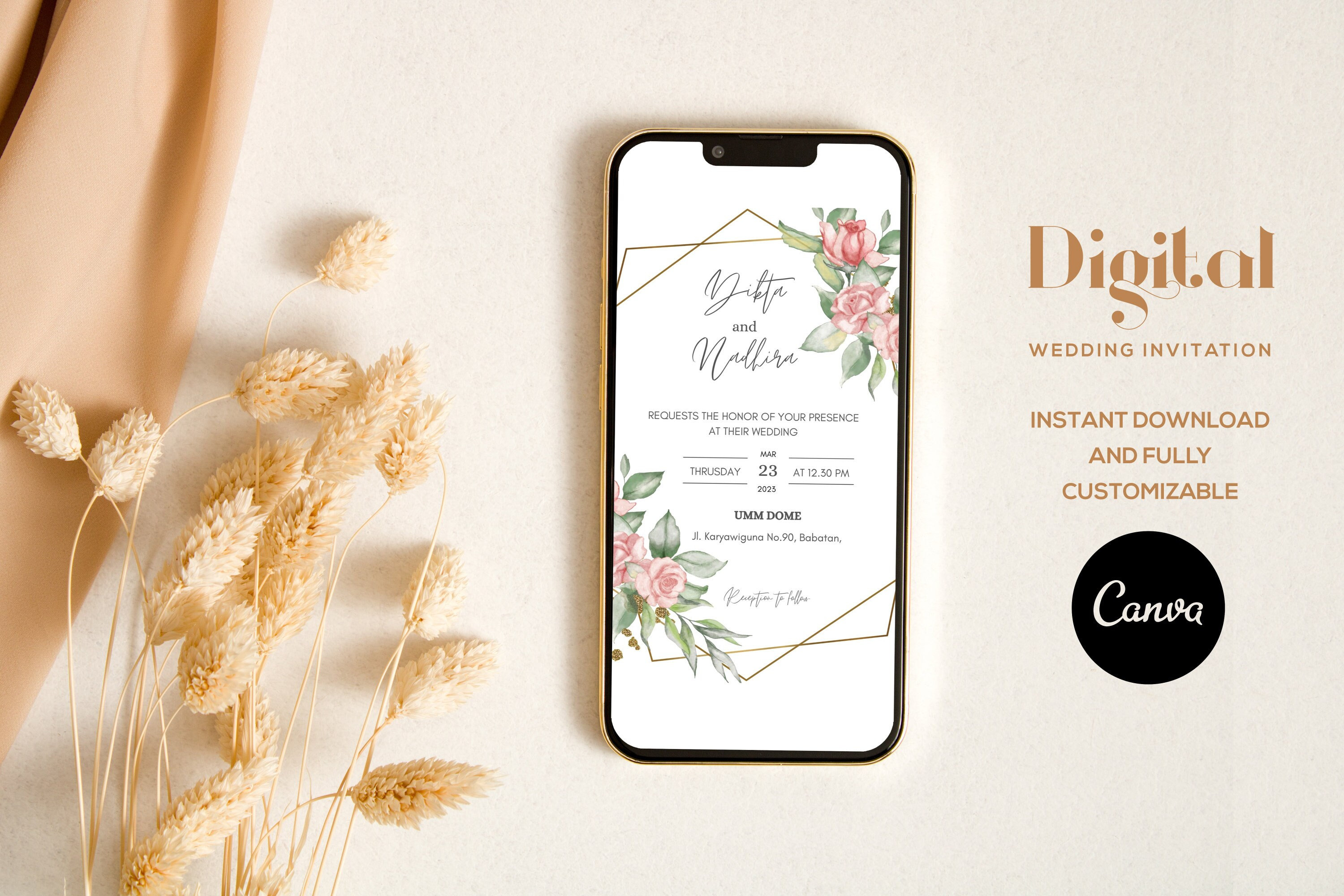 Digital Wedding Invitation, Electronic Wedding Invite, Digital Wedding ...