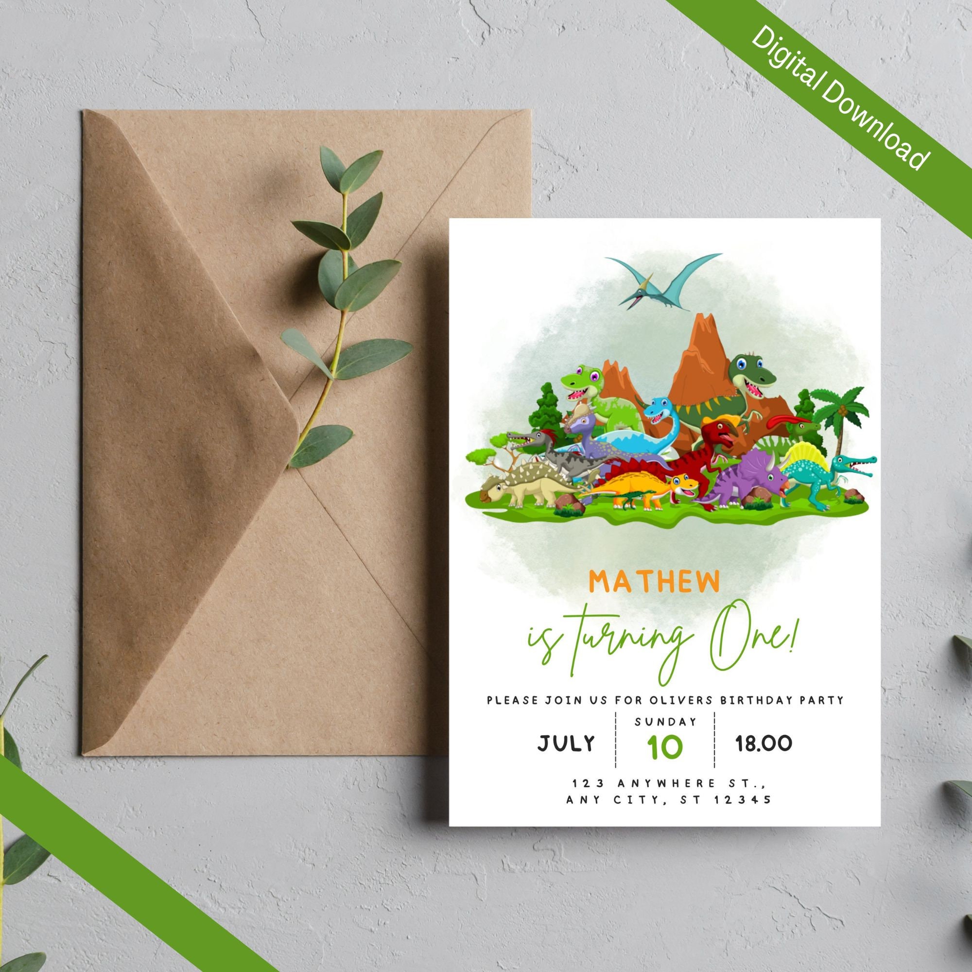 Editable Dinosaur Birthday Invitation, Digital Kids Birthday Invite ...