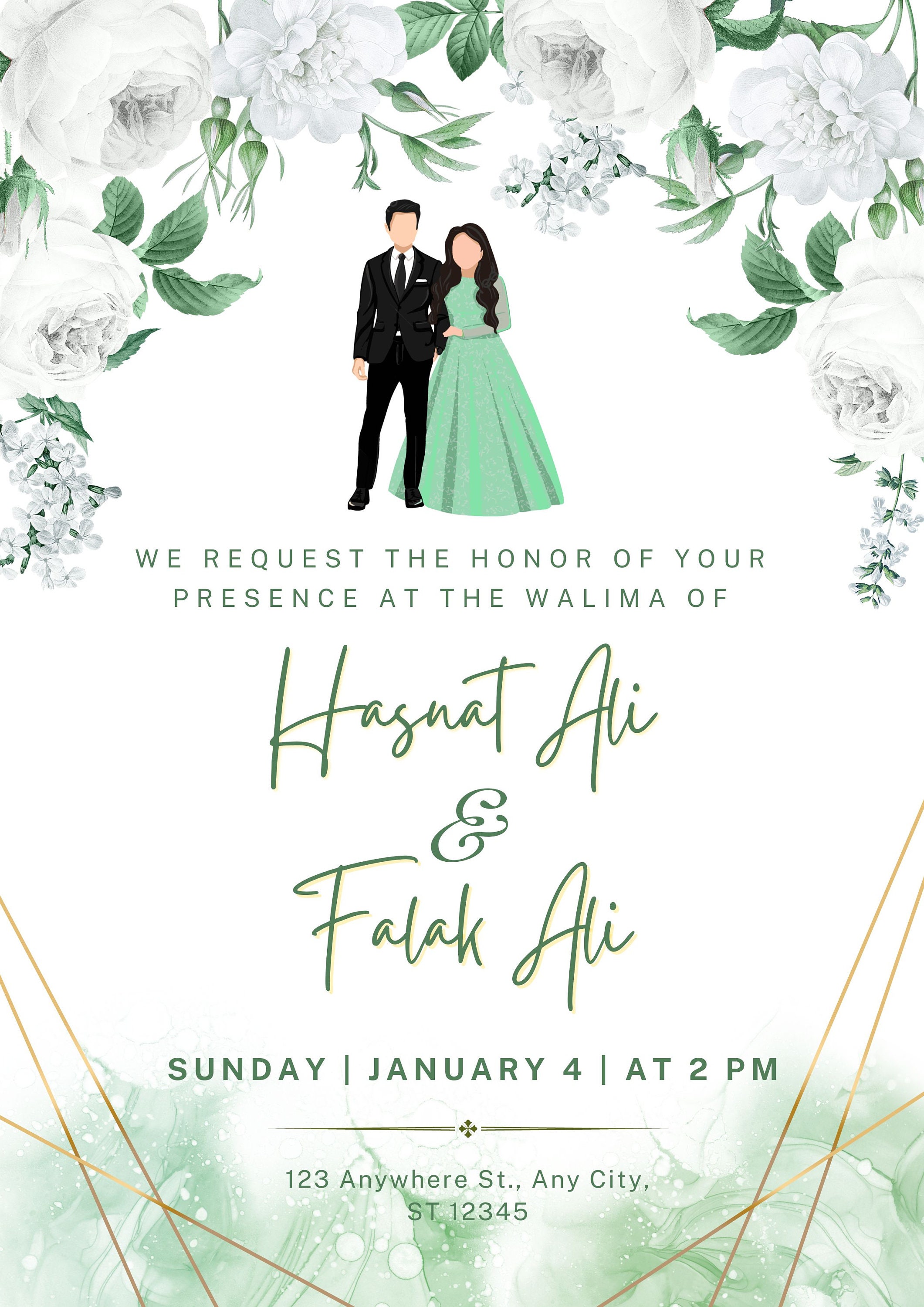 Muslim Wedding Invitation Editable Set of 3 Invites, Traditional Nikkah ...