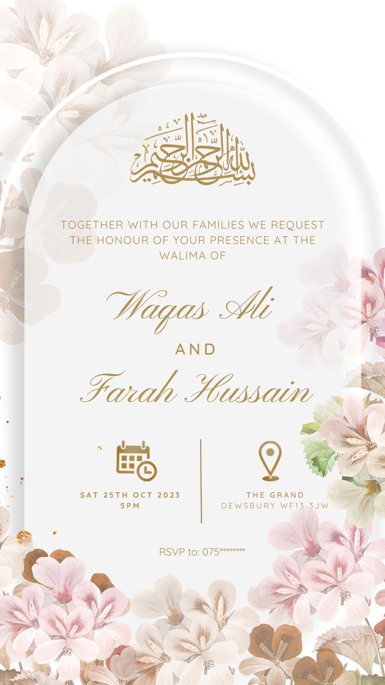 Editable Digital Muslim Wedding Invitation, Nikkah Walima Shaadi Baraat, Animated Wedding ...