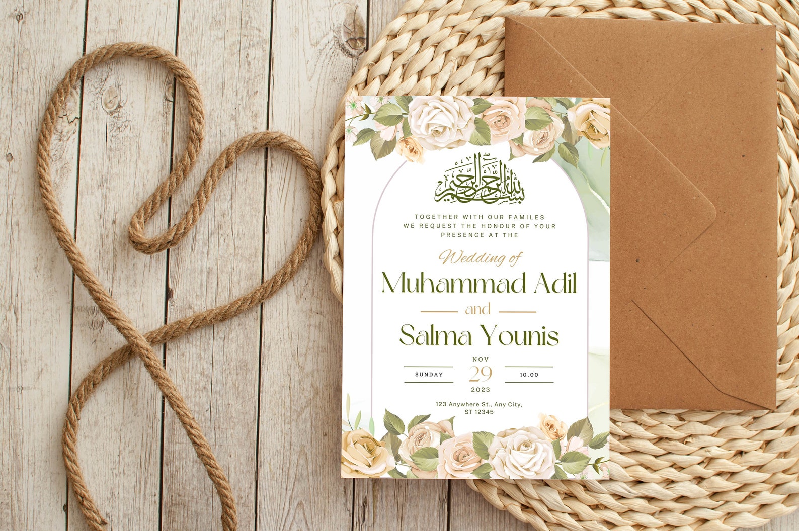 Editable Digital Muslim Wedding Invitation Template, Nikkah Walimah ...