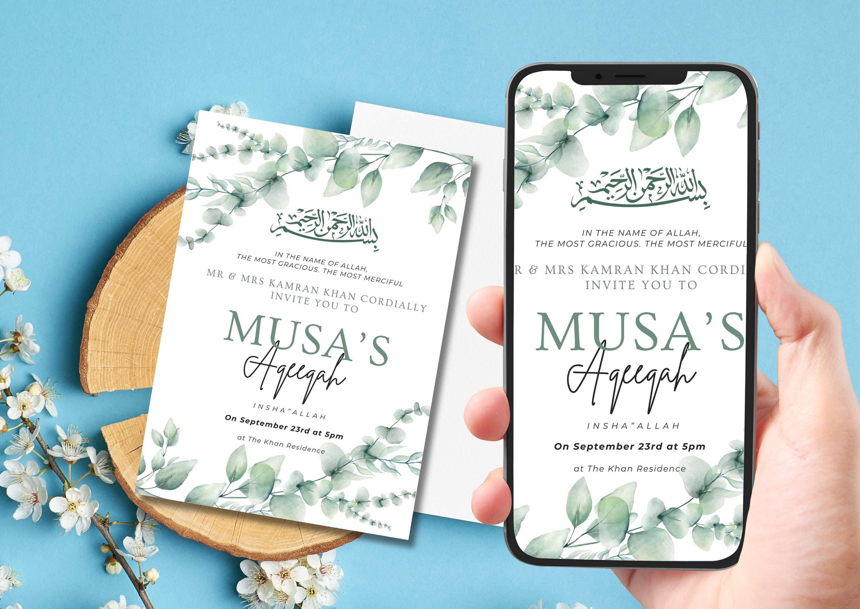Aqeeqah Invitation Digital Download, Personalized Islamic Unisex Birth ...