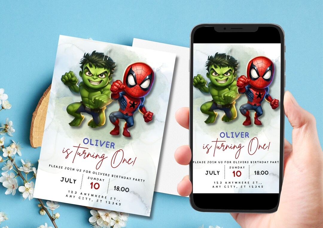 Superhero Birthday Invitation Template, Digital Kids Party, Hulk ...